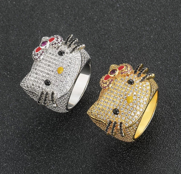 Custom 3D Hello Kitty fully iced ring - White Gold – Bijouterie Gonin