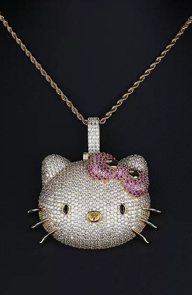 3D Hello Kitty face deluxe pendant Kimora version size L - Yellow Gold ...