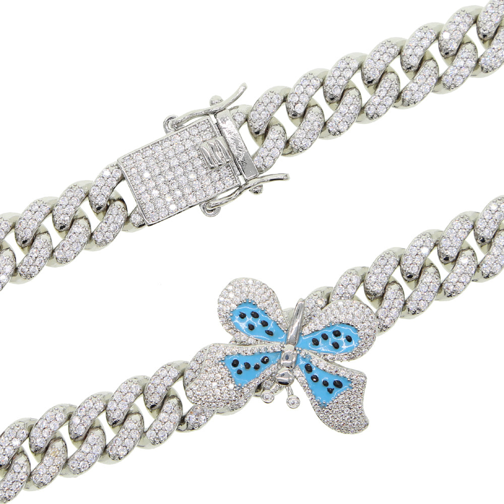 Enamel Butterfly cuban links chain 12mm in multicolored - Yellow gold ...
