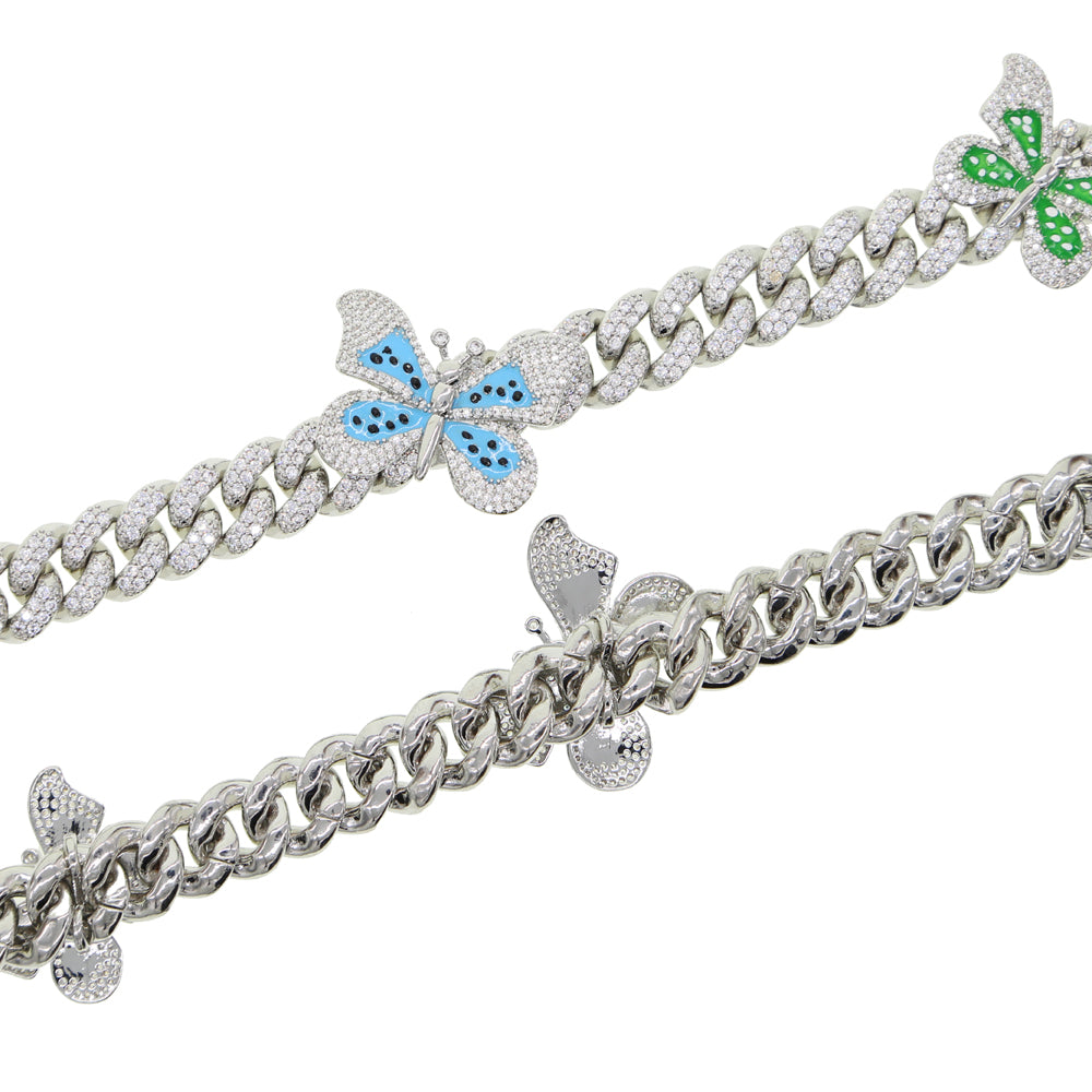 Enamel Butterfly cuban links chain 12mm in multicolored - Yellow gold ...