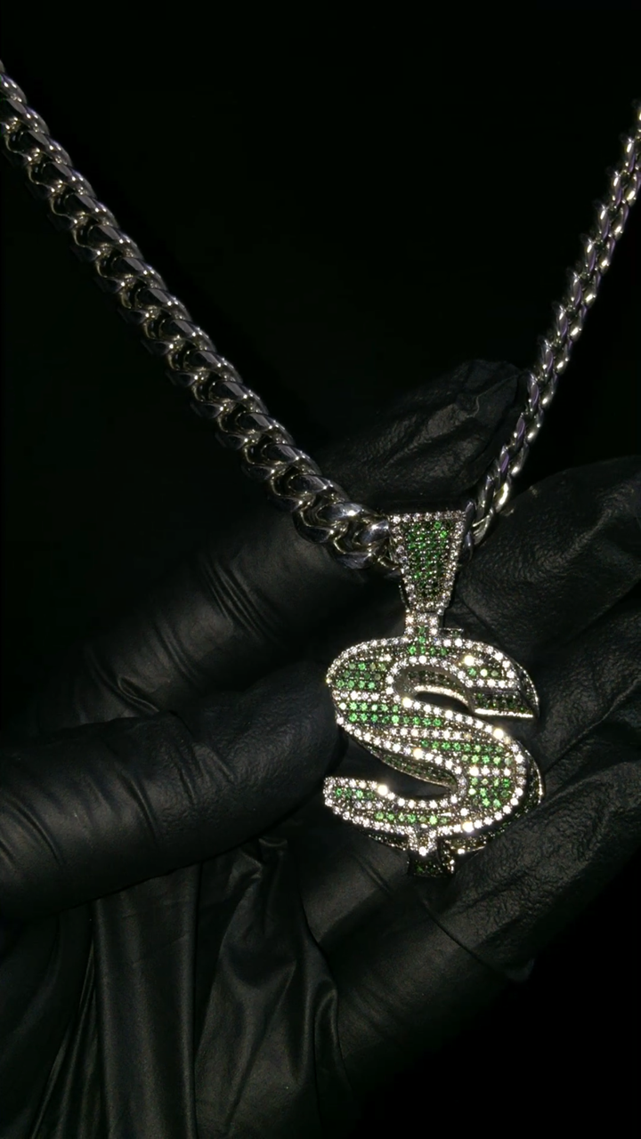 Custom micro bbc dollar sign money pendant necklace chain same as Nigo ...
