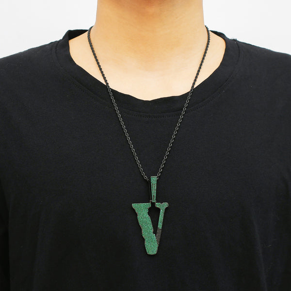 Custom ASAP BARI Vlone V pendant necklace free matching chain diamond ...