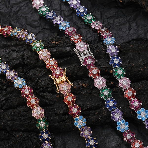 Fully iced daisy flower tennis link necklace chain - White Gold ...