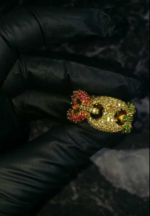 Custom iced out Gucci link ring in multicolored 13mm – Bijouterie Gonin