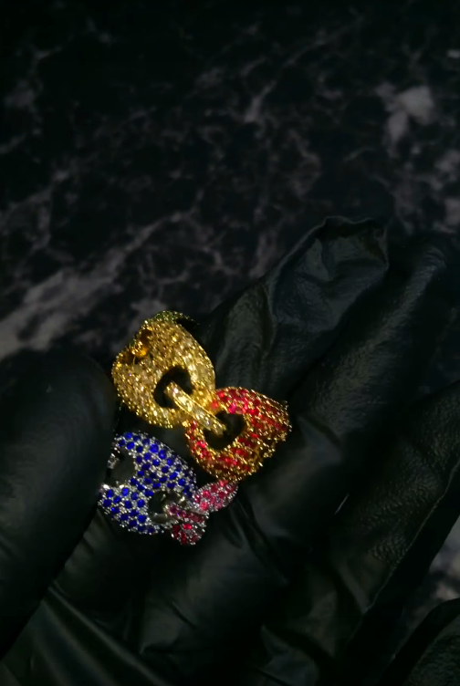 Custom iced out Gucci link ring in multicolored 13mm – Bijouterie Gonin