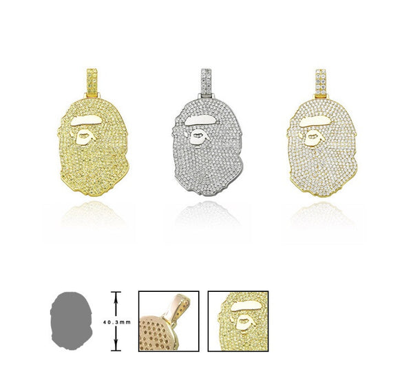 BG custom diamond Bape pendant & Necklace iced out silver – Bijouterie ...