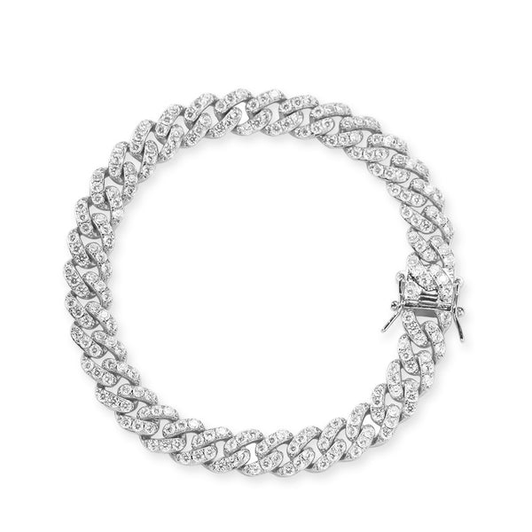 8mm cuban link bracelet fully iced - White Gold – Bijouterie Gonin